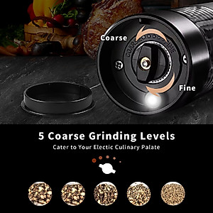 Upgraded Larger Capacity Electric Salt and Pepper Grinder Set Rechargeable with LED lights, Stainless Steel Automatic Salt and Pepper Mill Set Refillable with 5 Adjustable Coarseness