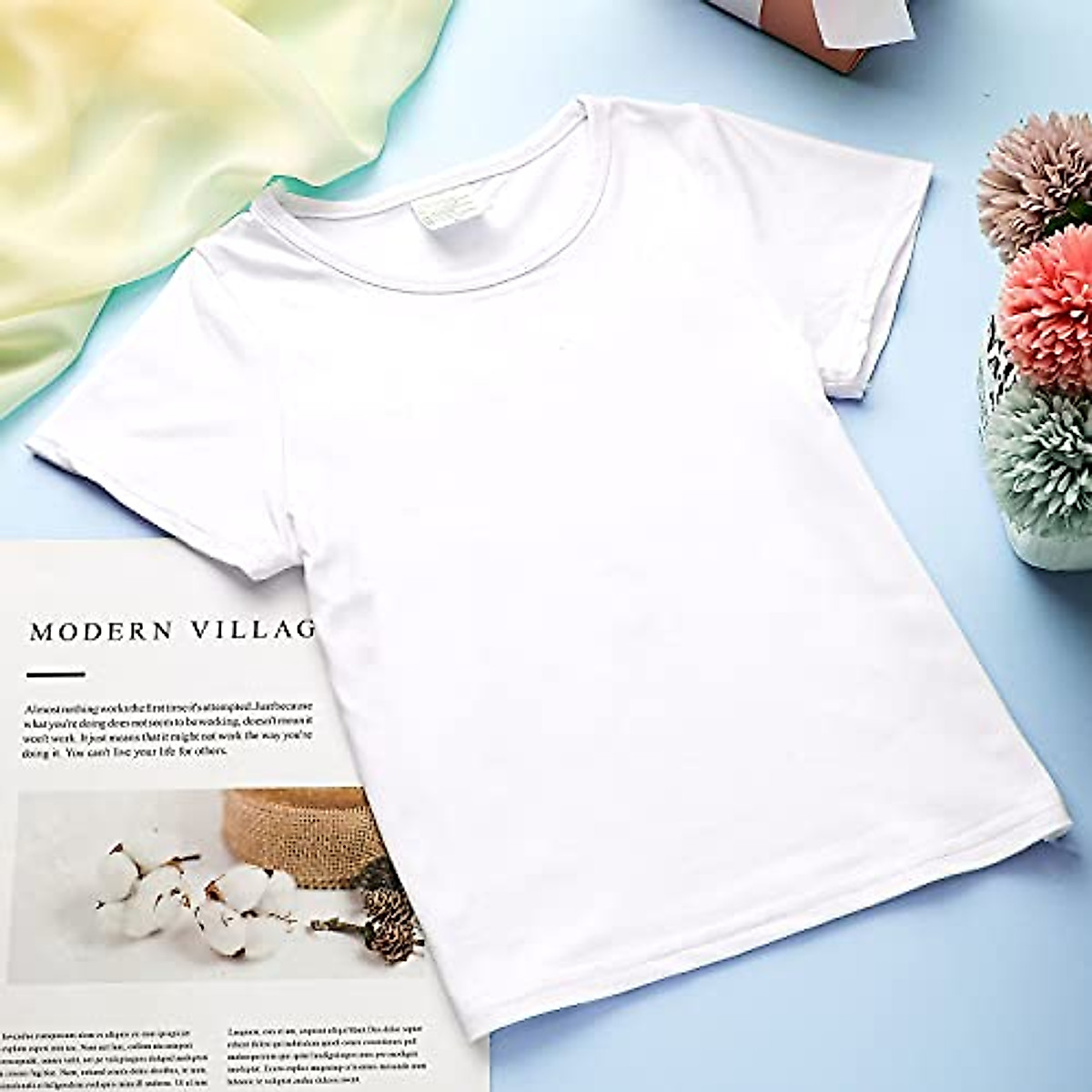SATINIOR 6 Pieces Blank Sublimation T-Shirts White Polyester Toddler T-Shirts for Baby (Large) (Small)