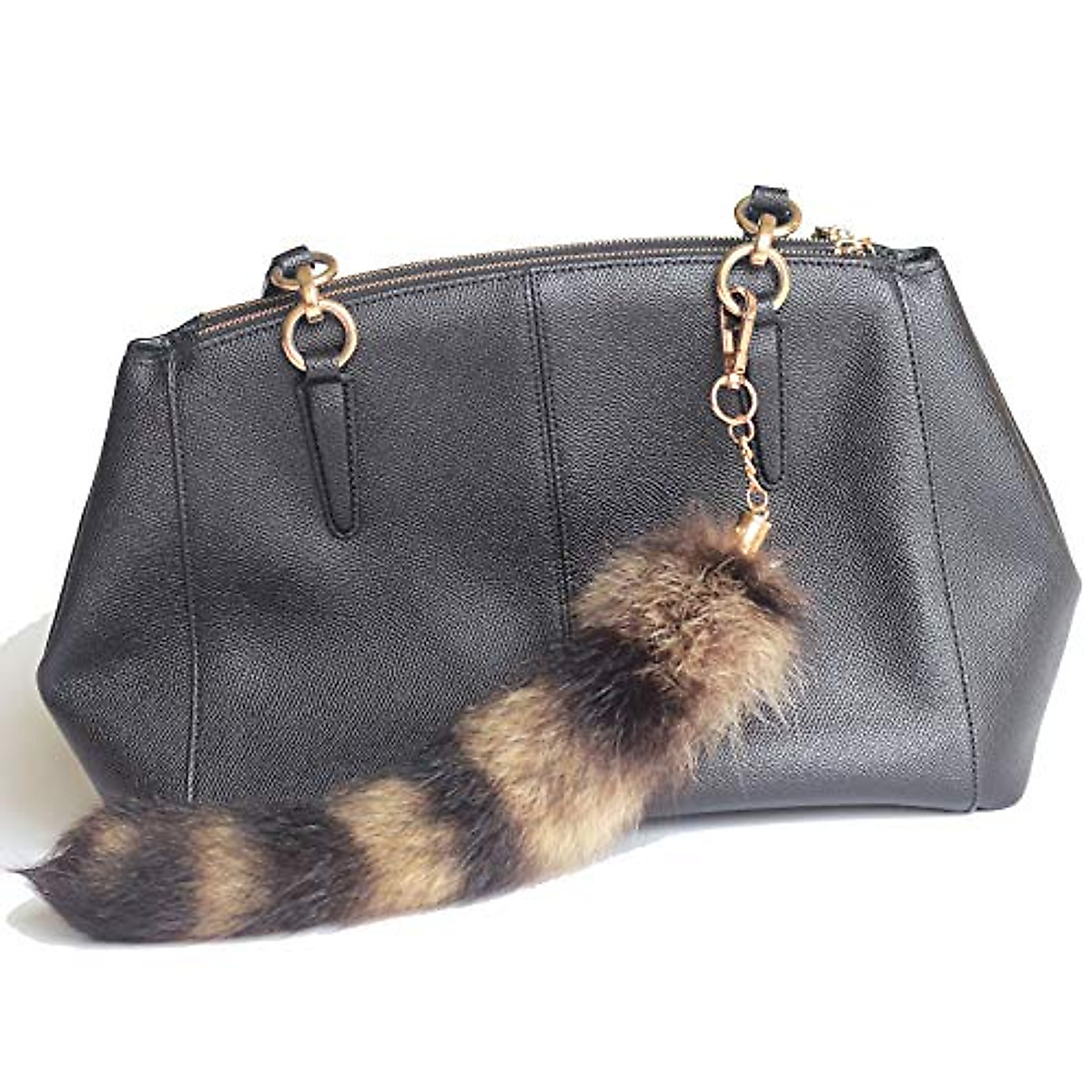 Fosrion Real Raccoon Tail Fur Cat Bites Toy with Three Section Retractable Carbon Fiber Rod (Raccoon) (Raccoon, Tail & Fishing Rod)