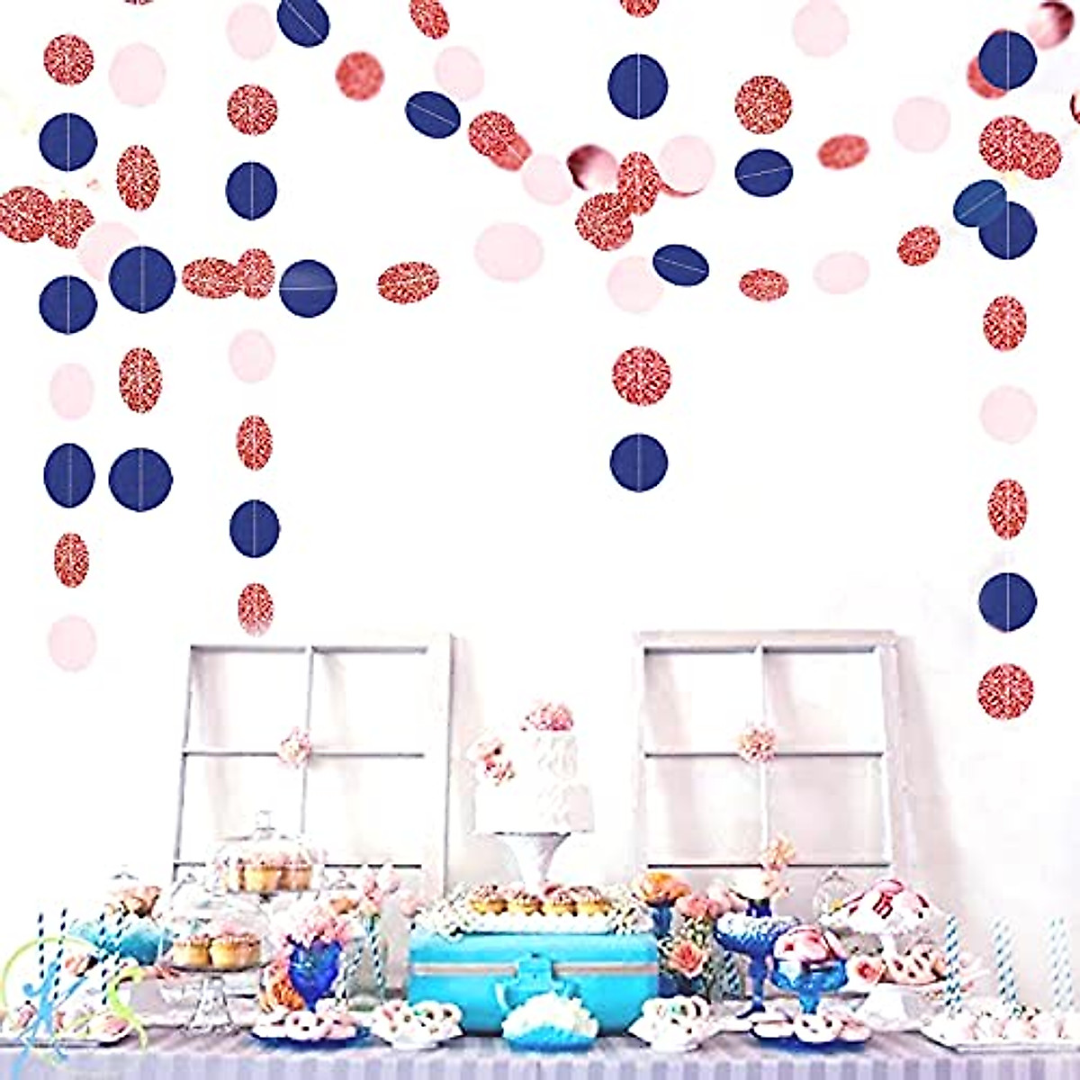 Navy-Blue Pink Rose-Gold Gender-Reveal Decorations - 52FT Party Streamers Garland Backdrop Banner Decor,Baby Bridal Shower Engagement Christmas Wedding Birthday Paper Streamer Lasting Surprise