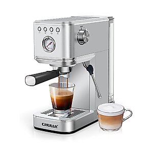 CHULUX Kompatto Espresso Machine 20 Bar with Milk Frother, Stainless Steel Automatic Espresso Coffee Machine for Home Latte & Cappuccino Maker, 40oz Removable Water Tank, 1350W