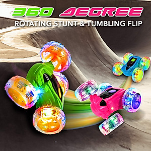 Contixo RC Stunt Car 4WD 2.4Ghz - Double Sided 360° Rotating Remote Control Toy with Lights, for Boys & Girls Age 4-12 Green
