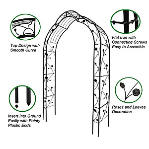 Metal Garden Arch 98.4" H Garden Arbor Trellis Climbing Plants Support Rose Arch Outdoor Lawn Wedding Party Events Archway Black