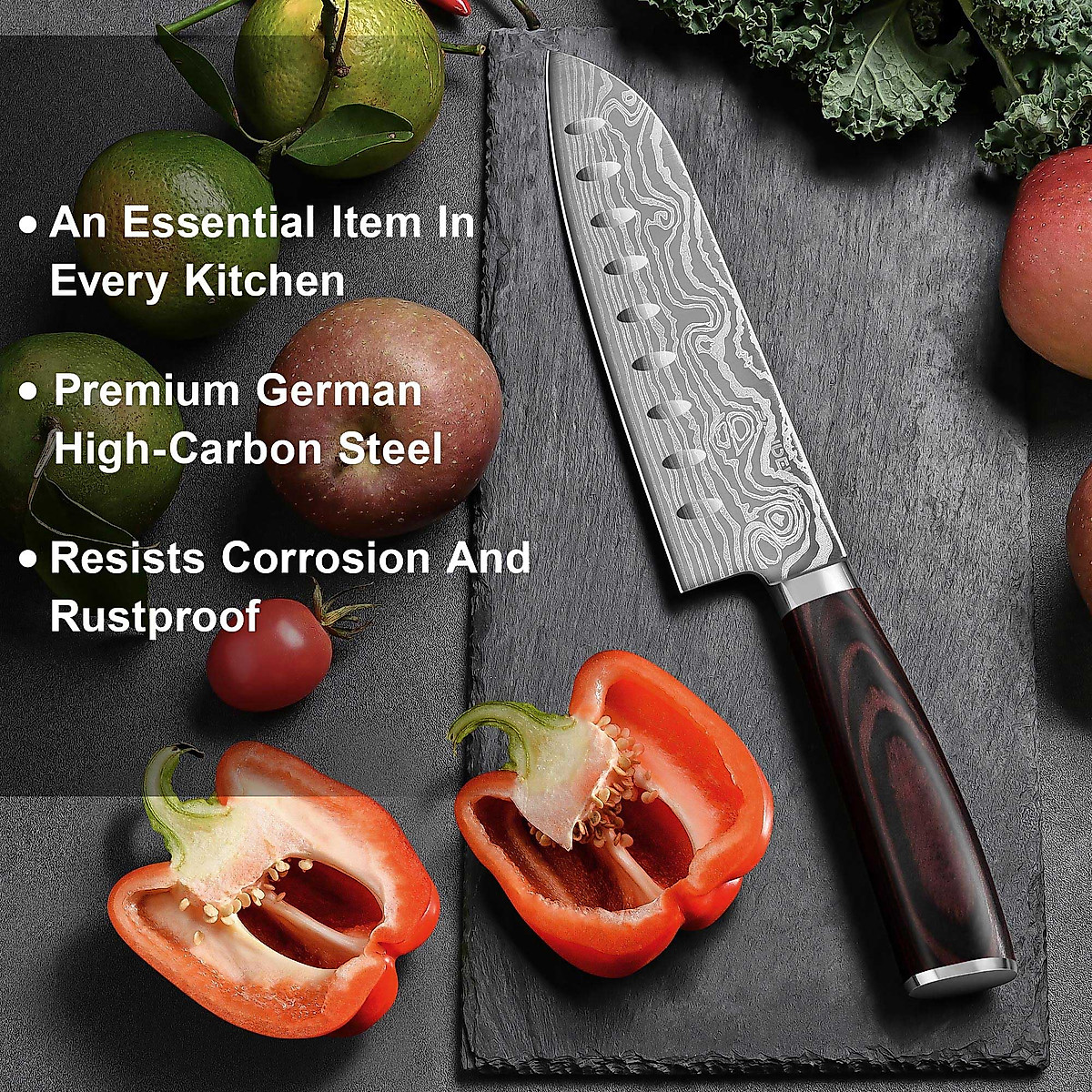 SANDEWILY 7 Inch Japanese Santoku Knife - Ultra Sharp 7Cr17Mov Kitchen Chef Knife with Sheath,High Carbon Stainless Steel Blade,Ergonomic Handle Gift Box for Home Outdoor Cooking