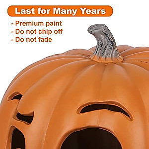 Holiday Pre-Halloween Decorations - Halloween Pumpkin Lantern - lit Pumpkin Lantern- Jack O' Lantern, Large Indoor Outdoor Pumpkin Festival Celebration Garden, Patio, Front Door Décor 11IN Smile Face
