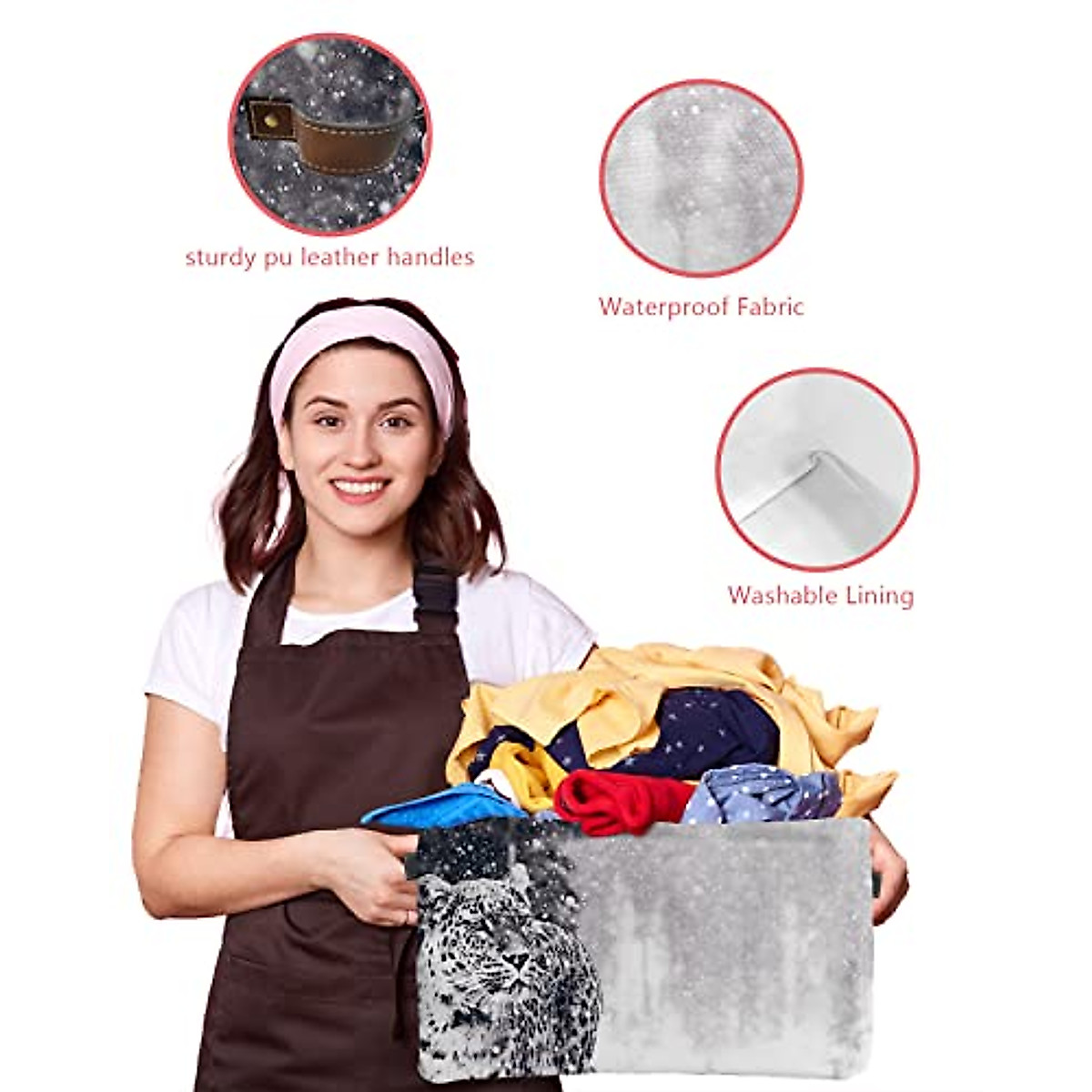 Animal Themed Storage Bins for Organizing, Decorative Large Closet Organizers with Handles Cubes - 2 Pack Fabric Baskets for Shelves, Closets, Laundry, Nursery, Wild Tiger Leopard Walking in the Snow