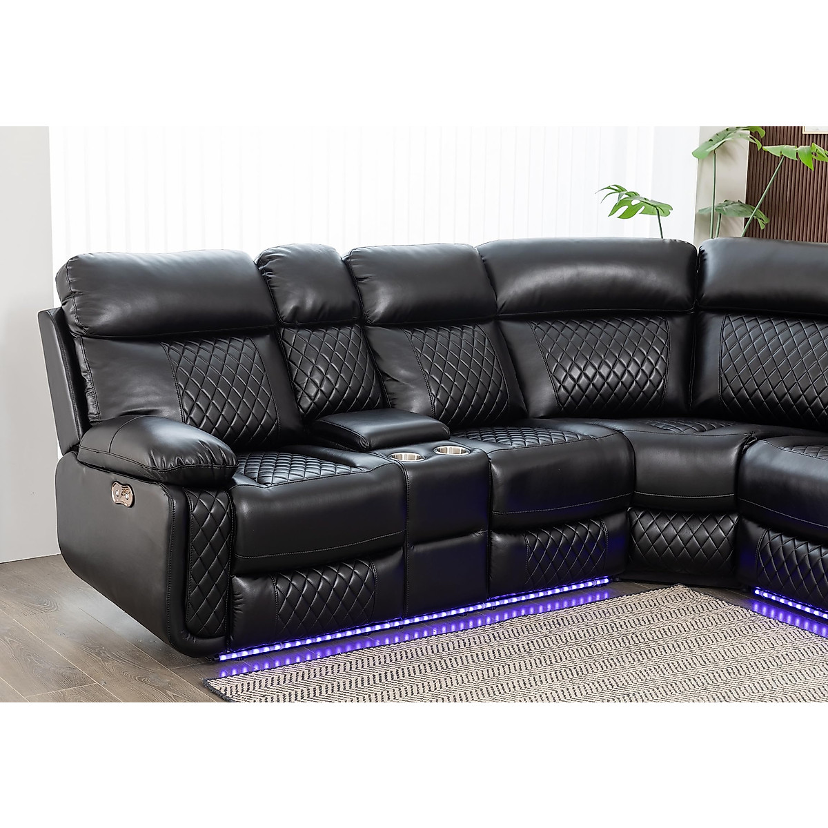 Power Recliner Sofa Sectional Couches with Speaker LED Light Strip Cup Holders Console Table Storage for Home Theater Living Room Office