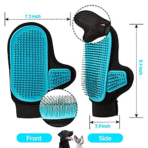 Beenefits 2024 Pet Grooming Glove with Tipped Pin Brush,Special Design Deshedding Glove, Massage Mitt, Perfect Petting Tool for Sensitive Dogs & Cats with Long & Medium Fur - Right-Hand - Blue