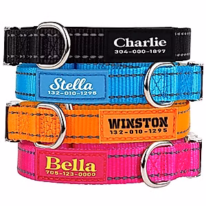 PAWBLEFY Personalized Dog Collars - Reflective Nylon Collar Customized with Name and Phone Number - Adjustable Sizes for Small Dogs, Medium, and Large - 4 Colors for Male Female boy Girl Puppies