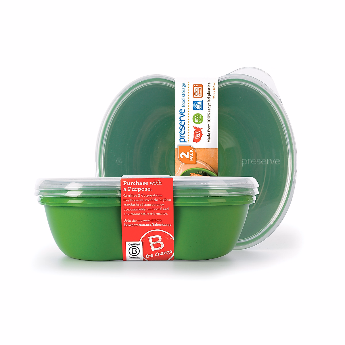 Preserve Dishwasher Safe BPA Free Sandwich Food Storage Container Made from Recycled Plastic in the USA, Set of 2, Apple Green