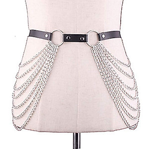 Zoestar Punk Leather Waist Chain Tassel Waist Harness Black Leather Body Belt Party Waist Cage for Women (Color 1)