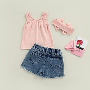 Toddler Baby Girls Summer Clothes Short Sleeve T Shirts Denim Distressed Shorts 2Pcs Outfit 1T 2T 3T 4T 5T 6T Kids Set (A1 White, 1-2T)