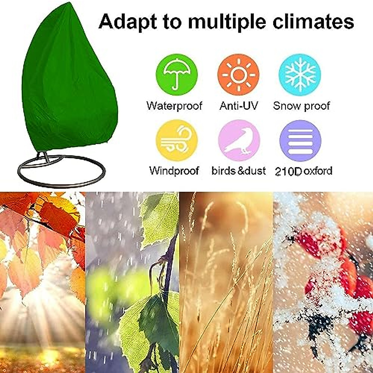 Patio Hanging Egg Chair Cover with Drawstring, Garden Swing Chair Covers 210D Oxford Waterproof Windproof Anti-UV Outdoor Furniture Protector