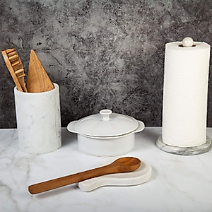 Creative Home Natural Marble Paper Towel Holder Deluxe Towel Dispenser for Kitchen, Countertop, Cabinet & Bathrooms, Heavy Duty, Solid Standup, Non Steel & Non Plastic, Off-White (Patterns May Vary)