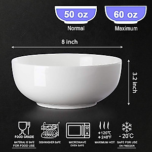 Hesen 60 oz Large Soup Bowl, Pho Bowls and Spoons Set, Ramen Bowl Set of 3 Bowls + 3 Spoons, 8 in Off White Ceramic Serving Bowls