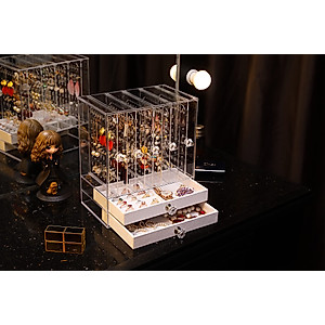 MOOCHI Clear Acrylic Jewelry Box Organizer Earring Display Stand Holder & 2 Drawers Jewelry Storage
