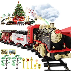 LZZAPJ Train Set for Boys 3-5,Electric Train Tracks Set for Toddlers 2-4 Year Old,Christmas Train Sets for Around The Tree with Smoke, Light & Sounds, Christmas Toy Gifts for Kids Girls Ages 4-8