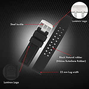 Genuine Luminox Watch Bands FPX.3050.20Q.2.K - Strap Replacement 23 mm Black Rubber Strap with Steel Buckle for Navy SEALs Series 3050
