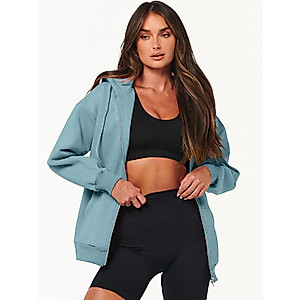 ANRABESS Womens Zip Up Hoodies Long Sleeve Oversized Sweatshirts Fleece Y2K Jacket Pockets 2024 Fall Outfits Fashion Clothes Lake Small