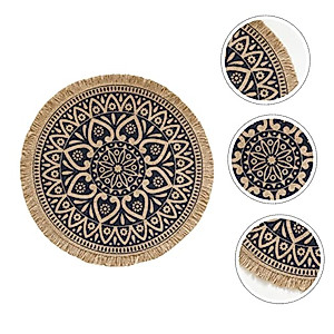 DECHOUS 1pc Jute Placemats Glass Coasters for Drinks Natural Home Decor Office Desk Decorations Mandala Dinking Coasters Round Cup Mat Pad Dining Table Placemat Household Place Mat Linen