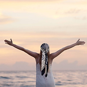 Syhood 4 Pcs 27'' Square Satin Head Scarves Satin Bandanas for Women Satin Headband Scarves Silk Feeling Scarf Boho Headwear(Navy Blue, Coffee, Black Beige)