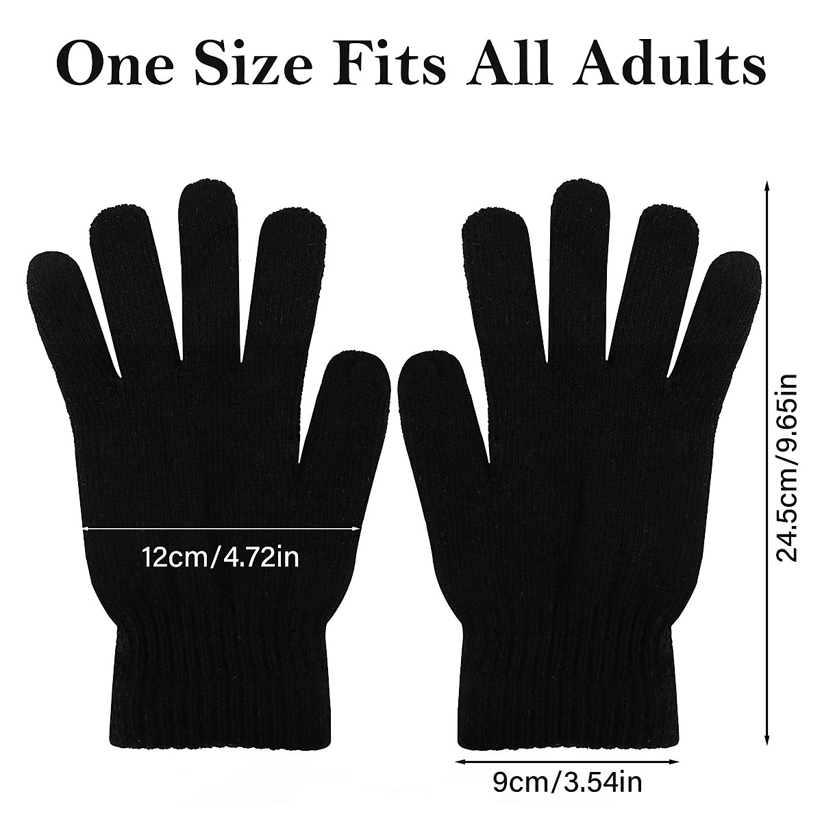 CUGBO 12 Pairs Black Winter Stretchy Warm Knit Magic Gloves Mitten for Mens Womens-One Size Fits All