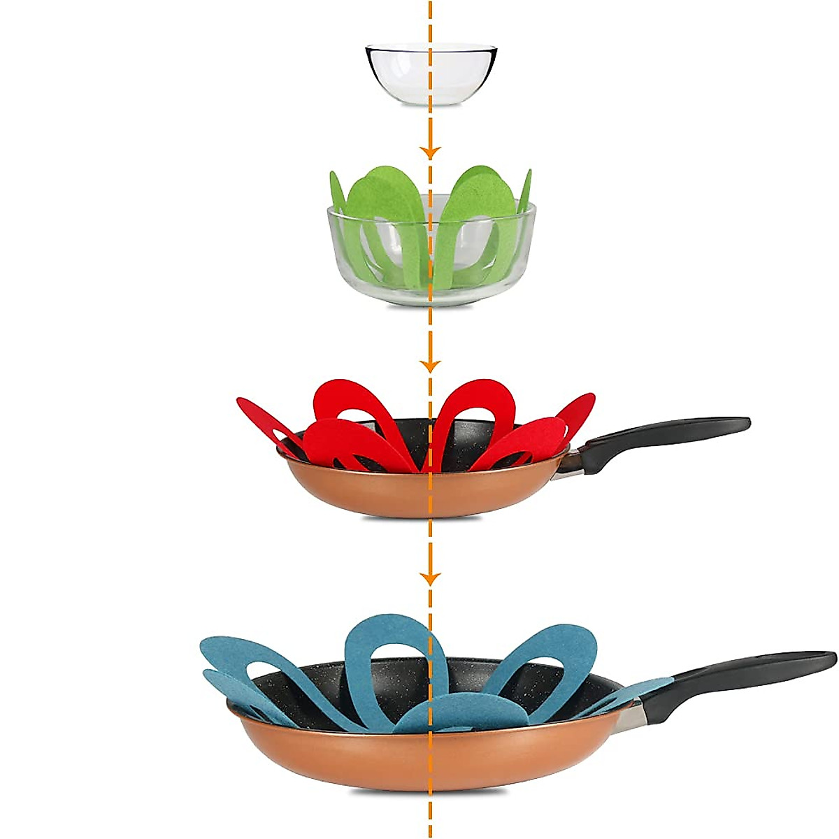 Felt Pan Separators, Set of 20 & 4 Different Sizes, Flower Glass Bowl Separators/Dish Separators Protectors/Pan Separator for Stacking and Protecting Glassware, Cookware and More