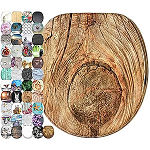 Sanilo ROUND, Silent Slow Close, Molded Wood, Adjustable Toilet Seat, Rustic