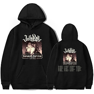 ZJHXQEVC Jelly Roll Singer Merch Backroad Baptism Tour Hoodie Women Men Long Sleeve Sweatshirt Streetwear (black,Medium)