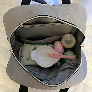 YILANE Diaper Backpack for Mom Daily Outing, Baby Bags for Mom USB Charging Port with Changeable Stroller Straps, Diaper Pad & Extra Bottle Cooler (Gray)