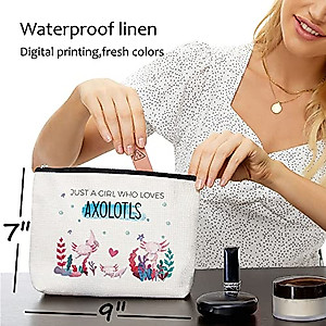 Axolotl Makeup Bag Axolotl Gifts for Teen Girls Women Axolotl Lover Stuff Merch Animal Lover Funny Birthday Christmas Gifts for Daughter Sister Bestie Friends Just A Girl Who Loves Axolotls