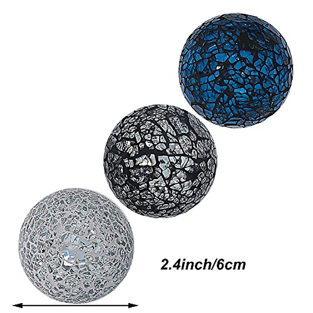 Kesywale 2.4 Inch Small Decorative Orbs Set of 6 Glass Mosaic Sphere Balls Centerpiece Glass Globe for Bowls, Vases and Dining Table Centerpieces Decor (B)