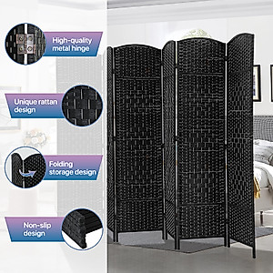 6 Panel Room Divider Folding Privacy Screens 6 FT Tall Wall Divider Indoor Portable Partition Wood Room Screen, Black