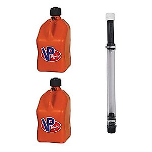 VP Racing Fuels 3572 + 3044B 5-Gallon Square Motorsport Utility Container Orange w/ 14" Standard Hose (2 Pack)