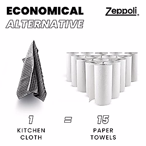 Zeppoli Classic Kitchen Towels - 12 Pack 100% Natural Cotton Kitchen Towel Set, Reusable Wash Cloths, Absorbent Dish Towels, Machine Washable Hand Towels, Kitchen Essentials - 15” by 25” - Gray