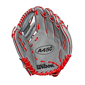 Wilson 2024 A450™ 10.75” Youth Infield Baseball Glove - Right Hand Throw, Grey/Red/Royal