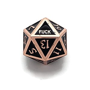 Metal D20 F*** Dice Critical Fail F 20 Sided Die Set DND Black Copper Brass Steampunk Gunmetal Color Number for Role Playing Game Dungeons and Dragons D&D Pathfinder Shadowrun and Math Teaching