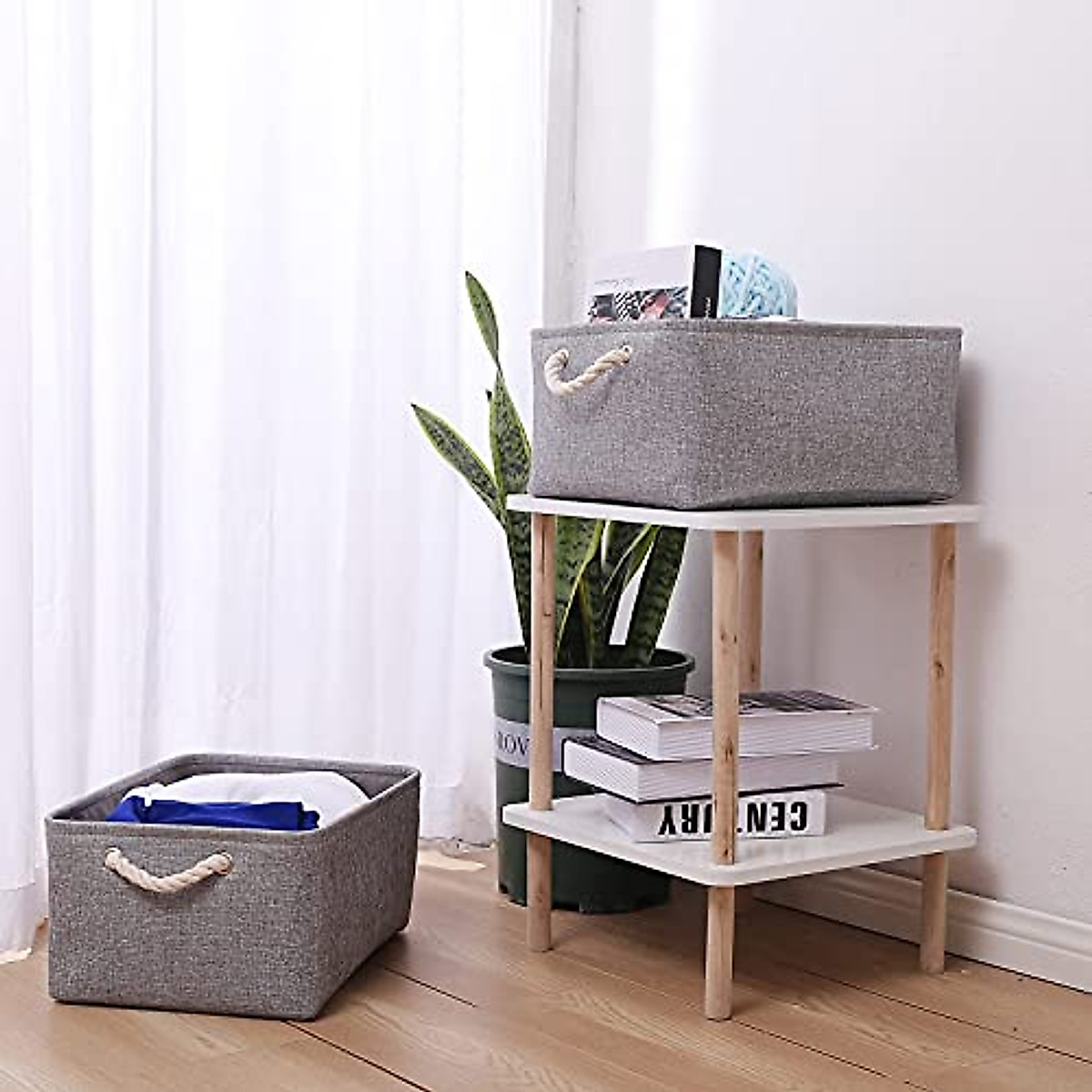 GUIMIYHY Fabric Storage Basket Storage Box Storage Bin Nursery Bin Gift Basket with Handles for Wardrobe, Shelves, Clothes, Toys, Towel, Foldable (1 Pack, Grey, 14.2 by 10.2 by 7.1 inch)