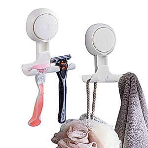 LEVERLOC Razor Holder for Shower 2 Pack, Suction Cup Hooks Powerful Vacuum Suction Hooks Removable and Reusable Shower Razor Hooks for Bathroom & Kitchen Shower Hooks