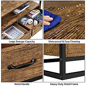 Yaheetech Farmhouse Coffee Table with Open Storage Shelves and 2 Drawers, 43.5" Length Center Table Cocktail Table with Metal Frame for Living Room, Rustic Brown