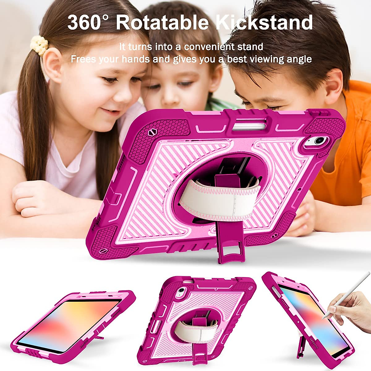Hot Pink 10th Generation Case 2024 10.9 inch with Pencil Holder 10 Case Tablet Case New Gen 10 Case 2024 New 10.2 Case for Kids Girls 10.9 Inch 2024 Release
