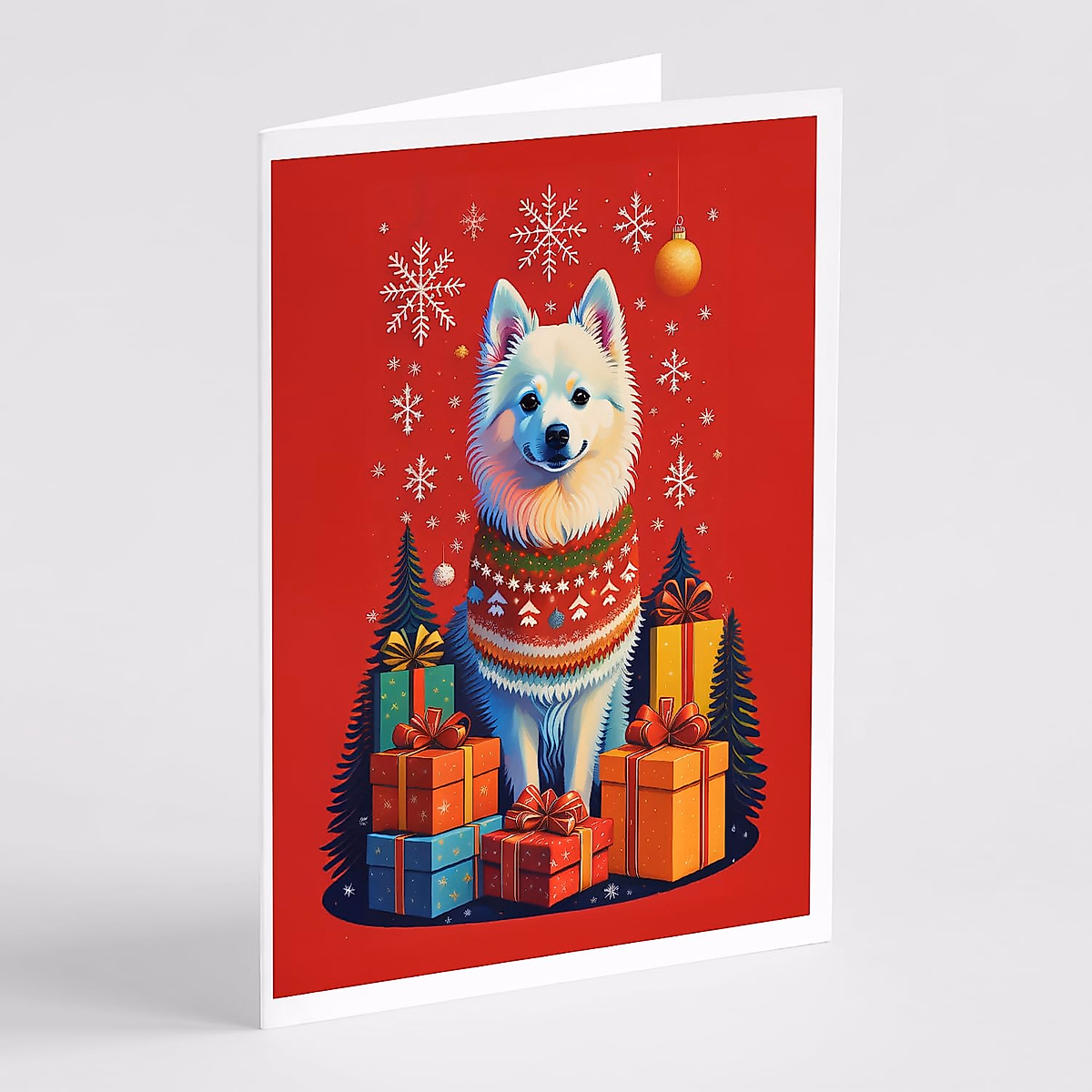 Caroline's Treasures DAC3025GCA7P American Eskimo Holiday Christmas Greeting Cards Pack of 8 Blank Cards with Envelopes Whimsical A7 Size 5x7 Blank Note Cards