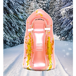 POZA Inflatable Rose Gold Snowmobile Sled - Luxurious Snow Sled with Handles filled with Gold Snowflake Confetti, Premium Cold Resistant PVC Heavy Duty Sled, Ski Sled for Adults and Kids - 51 Inches