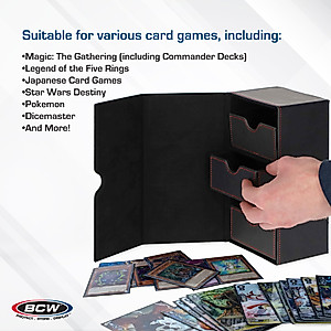 BCW Deck Vault-LX 200 - Black | Premium Card Deck Box with 100 Sleeved Card Capacity, Magnetic Closure, and Dice Tray | For Magic Commander, Pokemon