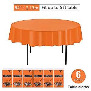 Eleclassi Orange 6 Pack Premium Round Disposable Plastic Tablecloth - 84 Inch Round Plastic Table Cloths for Parties Disposable Tablecloth - Round Plastic Tablecloth - Orange Round Tablecloth