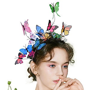 DEEKA Butterfly Headbands Fascinators Hat Costume Crown Colorful Handmade Headpiece for Women and Girls - P-Multi