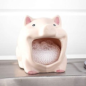 Home Essentials Pink Pig Scrubby Holder with Scrubby Included, 4-inch Height