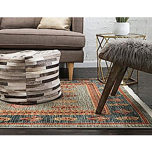 Unique Loom Fars Collection Modern Medallion Tribal Design with Natural Hues Area Rug, 9 ft x 12 ft, Light Blue/Navy Blue