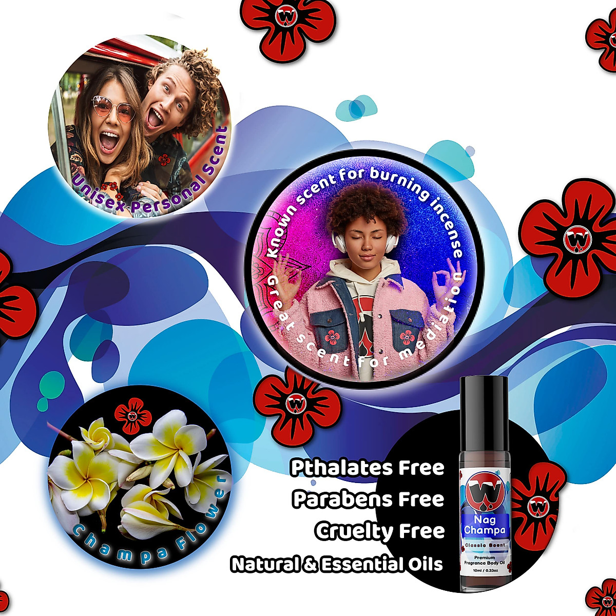 WagsMarket - Nag Champa Perfume Oil, from 0.33oz Roll On to 4oz Glass Bottle (0.33oz Roll On)