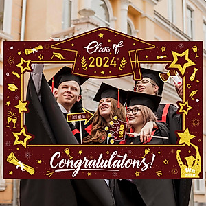 Graduation Decorations Class of 2024 Photo Booth Props - Maroon and Gold 2024 Graduation Frame & Photo Props Congrats Grad Class of 2024 Decor for Graduation Party Supplies
